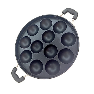 DBY Appam Pan Non Stick Appam Patra 12 Pits Appam Maker Appam Patra Paniyaram Pancake Pastry Pan Appachetty with 2 Side Handle And Stainless Steel Lid