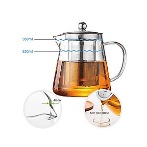 Glass Teapot with Infuser Tea Pot 32oz/43oz Tea Kettle Stovetop Safe Blooming and Loose Leaf Tea Maker Set (32oz/ 950ml)