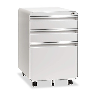 Dripex 3 Drawer File Cabinet, Metal Filing Cabinets with Lock Wheels for A4/Legal/Letter File, Anti-tilt Under Desk Design, Lockable Rolling Mobile File Cabinet for Home Office (White)
