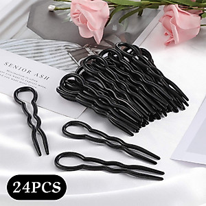 24 Piece Plastic Hair Bobby Pins U Shaped Grip Pins Fast Spiral Clips Hair Grip for Women Hairstyle Accessories(Black)