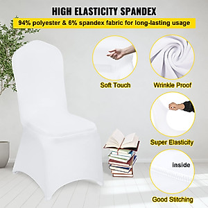 VEVOR 100 Pcs White Chair Covers Polyester Spandex Chair Cover Stretch Slipcovers for Wedding Party Dining Banquet Chair Decoration Covers