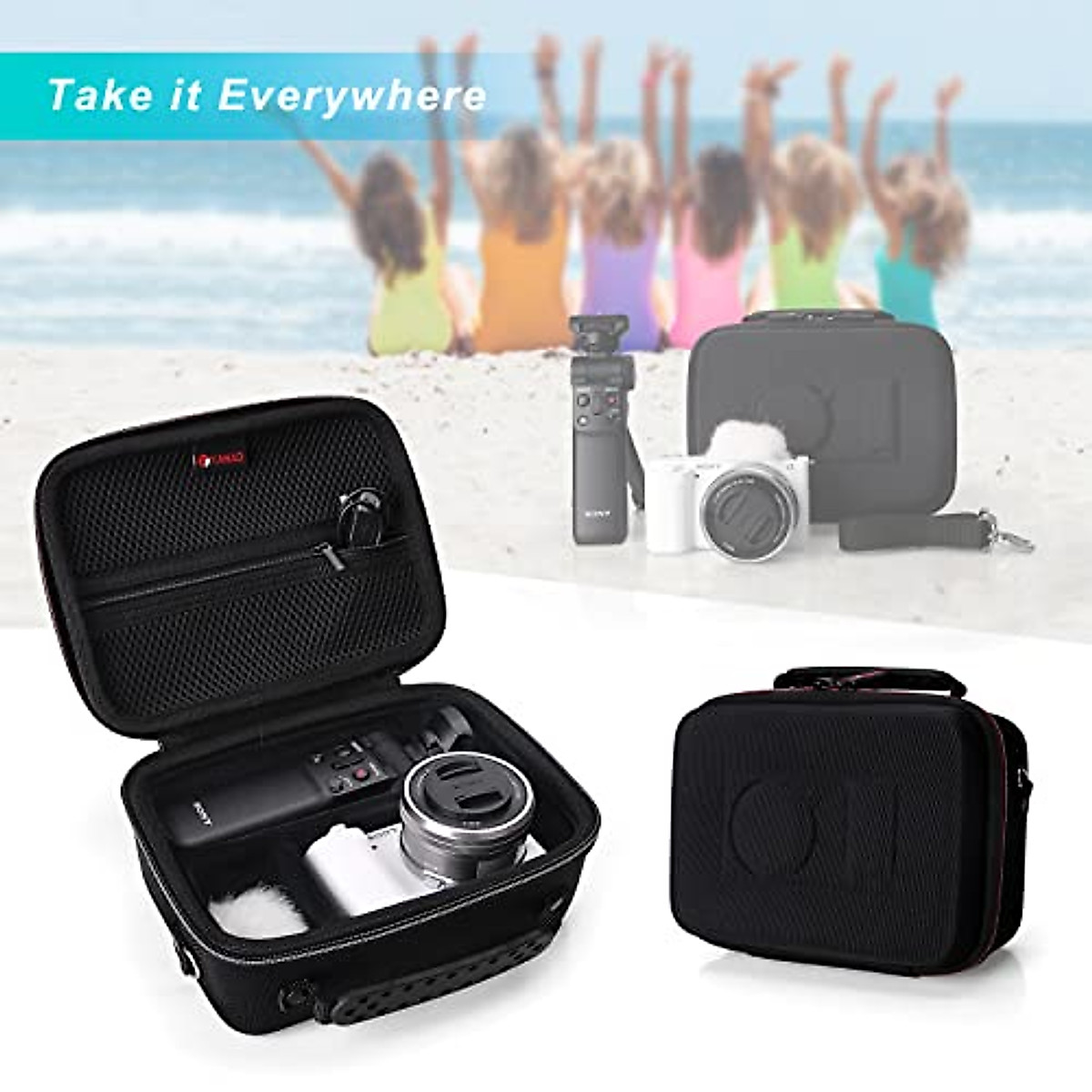 XANAD Black Case for Sony Alpha ZV-E10/ZV-E10L/ ZV-1/ZV-1F Camera Vlogger Accessory Kit Tripod (GP-VPT2 BT) and Microphone - with Shoulder Strap