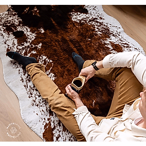 NativeSkins Faux Cowhide Rug – Earthy Browns (Oversized) | 6.2ft x 8.2ft | Triple-Layer Support | Ultra-Soft Pile | Hand-Cut, Faux Suede No-Slip Backing | Western Rug | Cow Hide Animal Print Rug