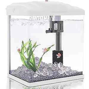 TARARIUM Glass Betta Fish Tank Set Up Aquarium Starter Kit Small Nano 2 Gallon with Waterfall Filter and Planted Light, Self Cleaning for Shrimp Goldfish Desktop Office Home Room Decor