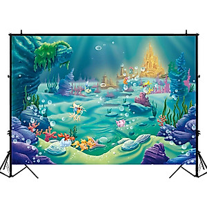 Sensfun 7x5ft Under The Sea Mermaid Backdrop for Photography Underwater Castle Girls Princess Birthday Party Photo Booth Background Little Mermaid Baby Shower Banner Table Decoration Studio Props