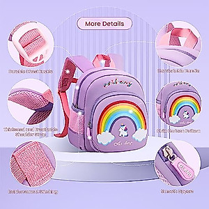 MUSEVOS Rainbow Toddler Backpack for Kids 1-3 Years Old, Mini Toddler Backpack Boys 2-3 Year Old Girls, Small Neoprene Preschool Backpack for Kids with Anti-lost Safety Leash for Daycare Outdoor