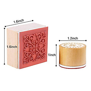 Aulufft 12 Pieces Wooden Stamps Floral Pattern Circles and Squares Decorative Rubber Wooden Stamps for DIY Craft Card and Scrapbooking