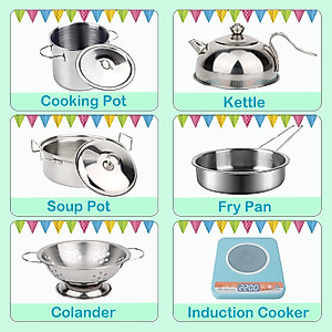 Holycco Play Kitchen Accessories, Kitchen Set for Kids with Play Pots and Pans, BBQ Camping Kitchen Playset, Pretend Kids Kitchen Accessories Toy Gifts for Girls, Grill Playset Toys for Boys Girls