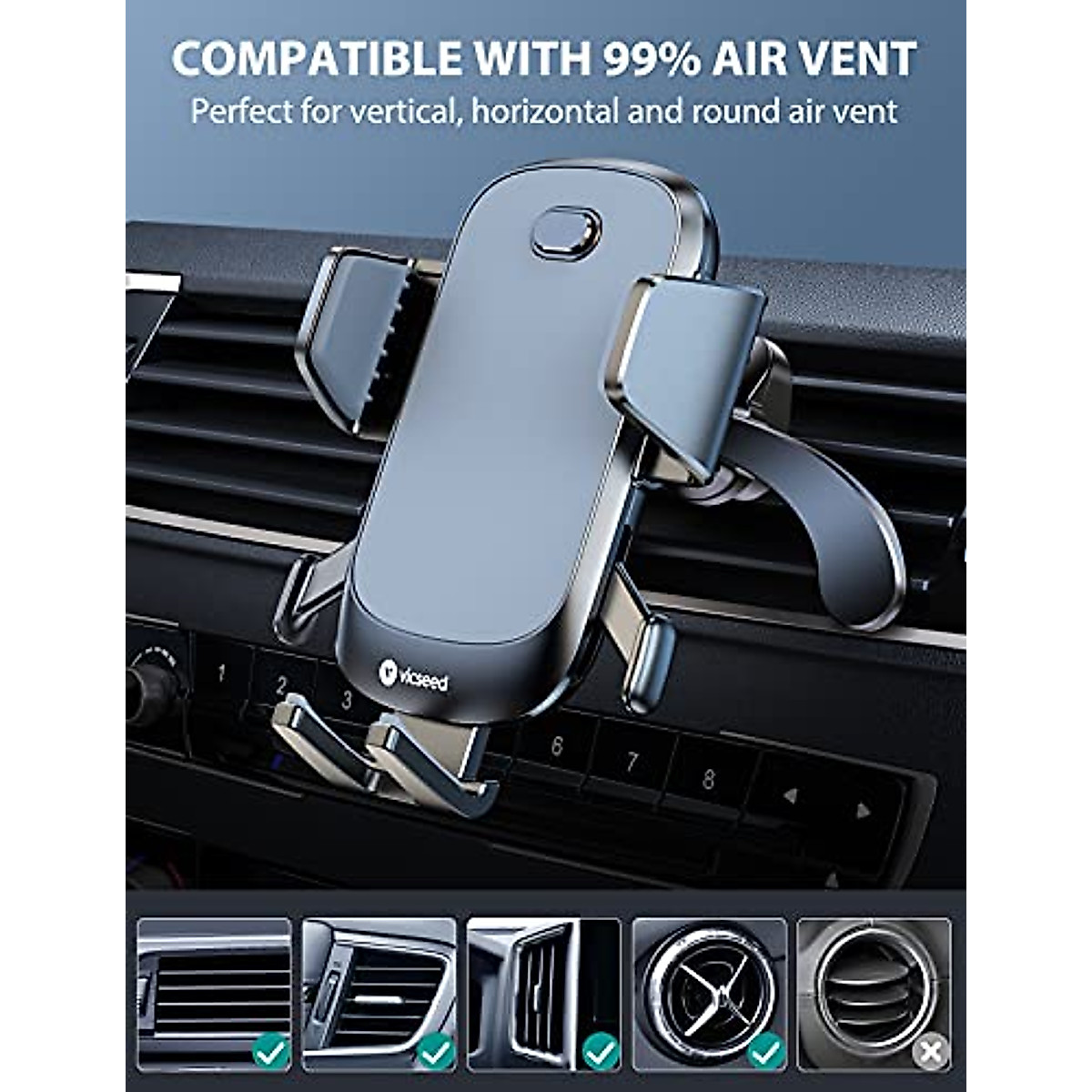 2022 Upgraded Auto Clamp Cell Phone Holder for Car, VICSEED Car Phone Holder Mount Ultra Stable Car Phone Mount Strong Grip Air Vent Phone Car Holder Case Friendly Fit for iPhone 12 and All Smartphone