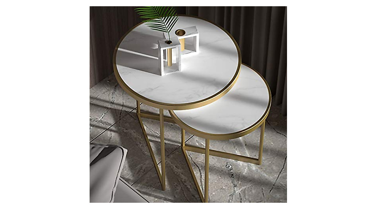 Elegant Nesting Coffee Tables in White & Gold for Modern Living