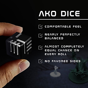 AKO DICE I - Black - Custom Metal dice Version 1 by AKO Dice. 16mm D6 Game dice with Redesign Concept. (Black)