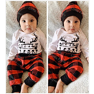Baby Boys Girls Cute Deer Little Man Long Sleeve Plaid Clothes Outfit Set（0-3Moths）