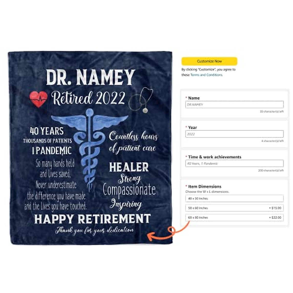 TONGRUIQ Personalized Retirement Blanket for Doctor Custom Name Work Achievement & Year, Doctor Retirement Gifts for Women Men