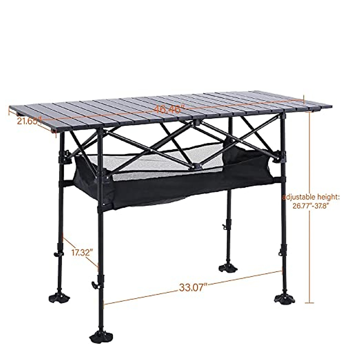 ALPHA CAMP Camping Table Outdoor Portable Table with Storage Adjustable Aluminum Table for Grill Travel Table Outdoor Picnic,Beach,BBQ,Backyards