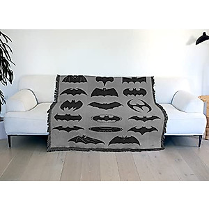 LOGOVISION Batman Blanket, 50"x60" Bat Symbol Woven Tapestry Cotton Blend Fringed Throw