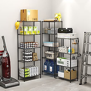 HOMEFORT 5-Shelving Unit,Adjustable Wire Shelving,Metal Wire Shelf with Shelf Liners and Hooks for Kitchen,Closet,Bathroom,Laundry,Black,21" W x 11" D x 59" H