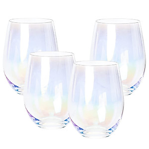 Gutsdoor Wine Glasses Large Stemless Wine Glasses 18.9 Ounce Set of 4 Iridescent Glasses All-Purpose Drinking Wine Beverage Glasses for Red White Wine, Water, Beer, Juice, Whiskey & Bar Decor