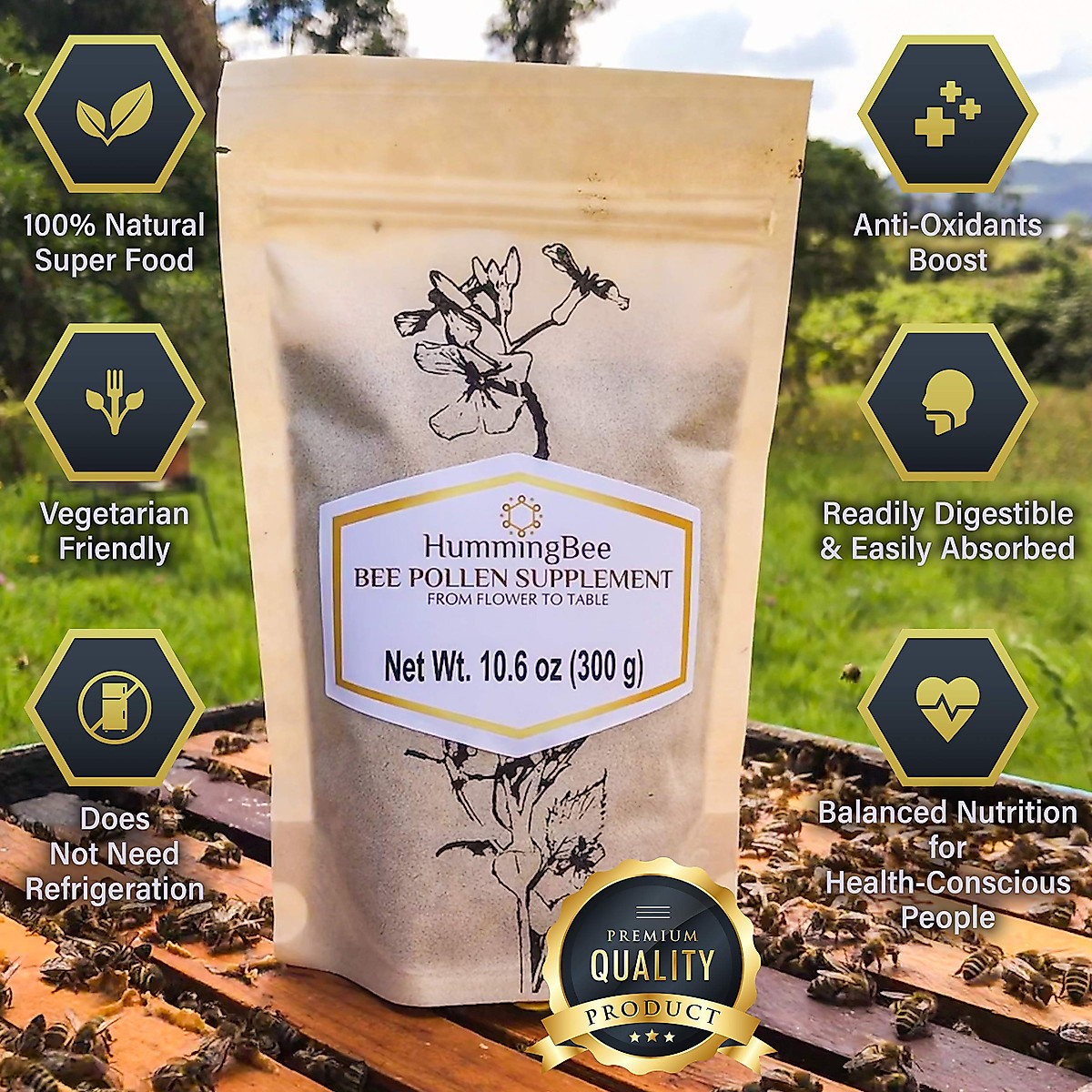 Buzzing with Vitality, Bee Pollen Granules - Your Natural Superfood Powerhouse! 100% Pure, Easily Absorbed, and Ready to Fuel Your Adventures - 10.6 Ounces