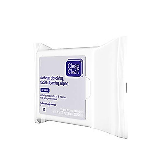 Clean & Clear Oil-Free Makeup Dissolving Facial Cleansing Wipes to Remove Dirt, Oil, Makeup & Waterproof Mascara, 25 ct.