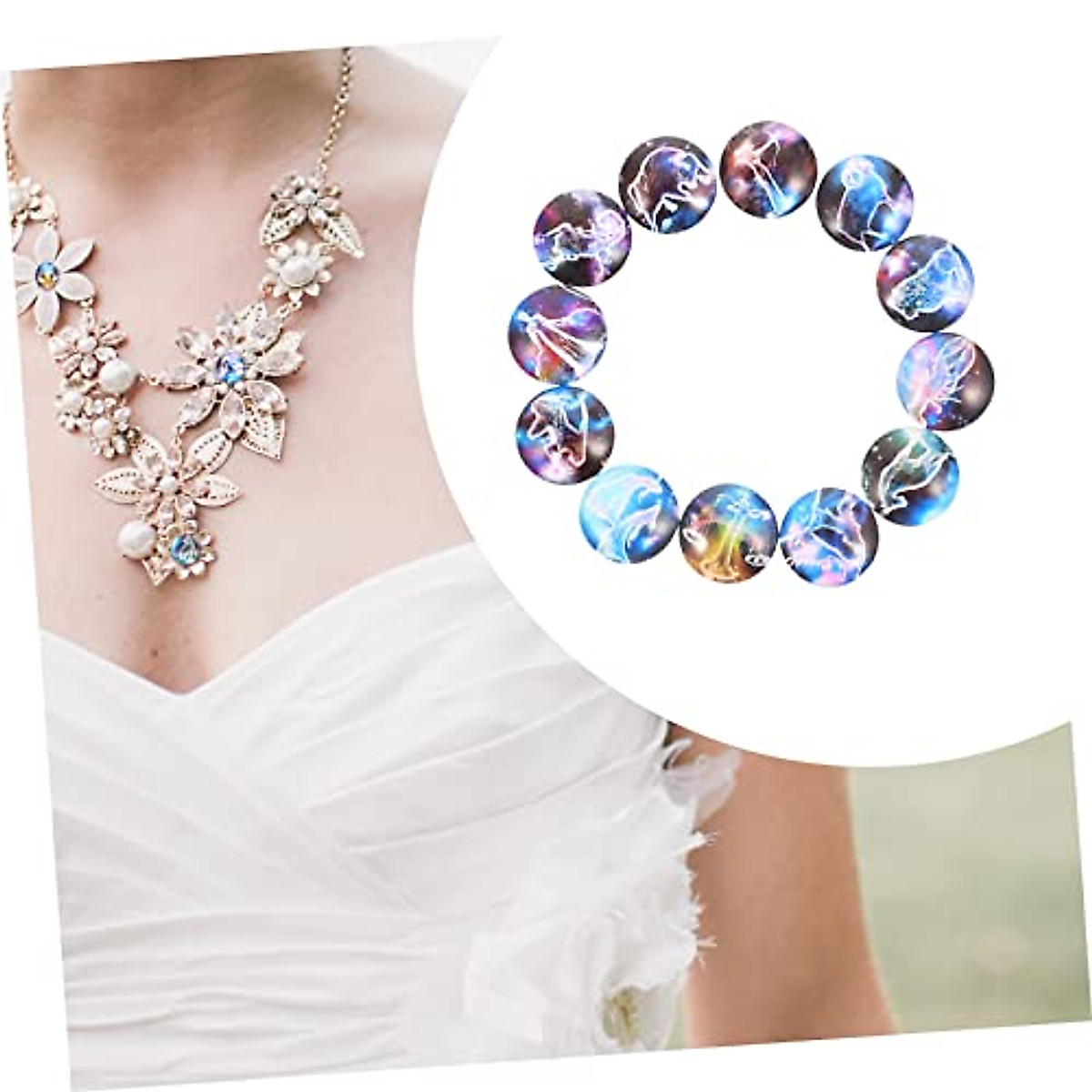 EXCEART Glass Ornaments 360 Pcs Constellation Gem Patch Ear Peircing Kit Necklace Set Round Beads DIY Gemstone Patches Bisuteria Materiales Glass Glass Round Constellation 3D Earrings