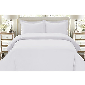 LinenHouse Hotel Collection Bedding's 550-Thread-Count 100% Egyptian Cotton Twin Extra-Long Damask Solid 3 Piece (Duvet Cover with Zipper Closer + 2pc Pillow Shams), White