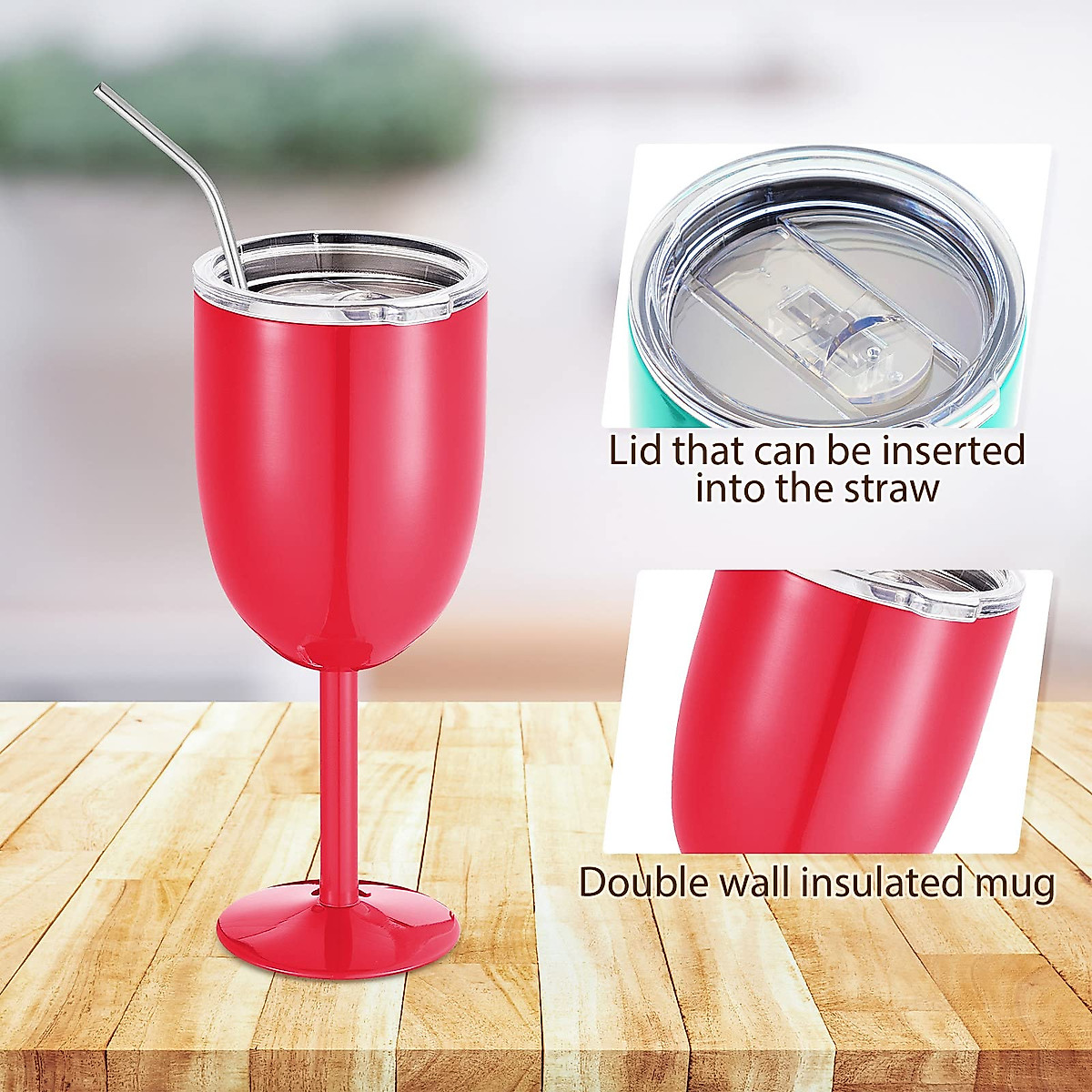 Gerrii 6 Pcs Stainless Steel Wine Glasses Cups Stemmed Double Walled Vacuum Insulated Wine Tumbler with Lid and Straw for Camping Picnics Travel, Birthday Gifts for Friendship Friends Dad Mom