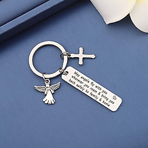 MYOSPARK Travel Prayer Keychain May Angels Fly With You Wherever You Roam & Bring You Back Safely To Family & Home Traveller Gift For Family Friends (May Angels Fly With You)