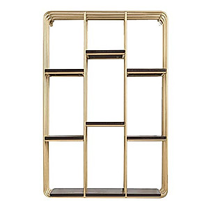 PIBM Stylish Simplicity Shelf Wall Mounted Floating Rack Shelves Simple Rect Iron Art Wooden Storage Multifunction Bookshelf,4 Layers, Gold , 60x16.5x90cm