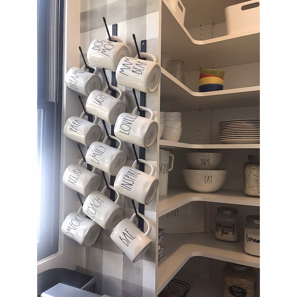 Claimed Corner Metal Coffee Mug Rack - Vertical Narrow Wall Mounted Storage Display Organizer Hooks for Coffee Mugs, Tea Cups, Mason Jars, and More. (3 Pack)