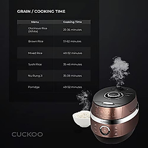 CUCKOO CRP-JHR1009F | 10-Cup (Uncooked) Induction Heating Pressure Rice Cooker | 19 Menu Options, Auto-Clean, Voice Guide, Made in Korea | Copper