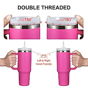 JOZELNK 40oz Tumbler with Handle Insulated Mug wtih Straw and Lid Stainless Steel Vacuum Double Wall Drinking Cup (Hot Pink)