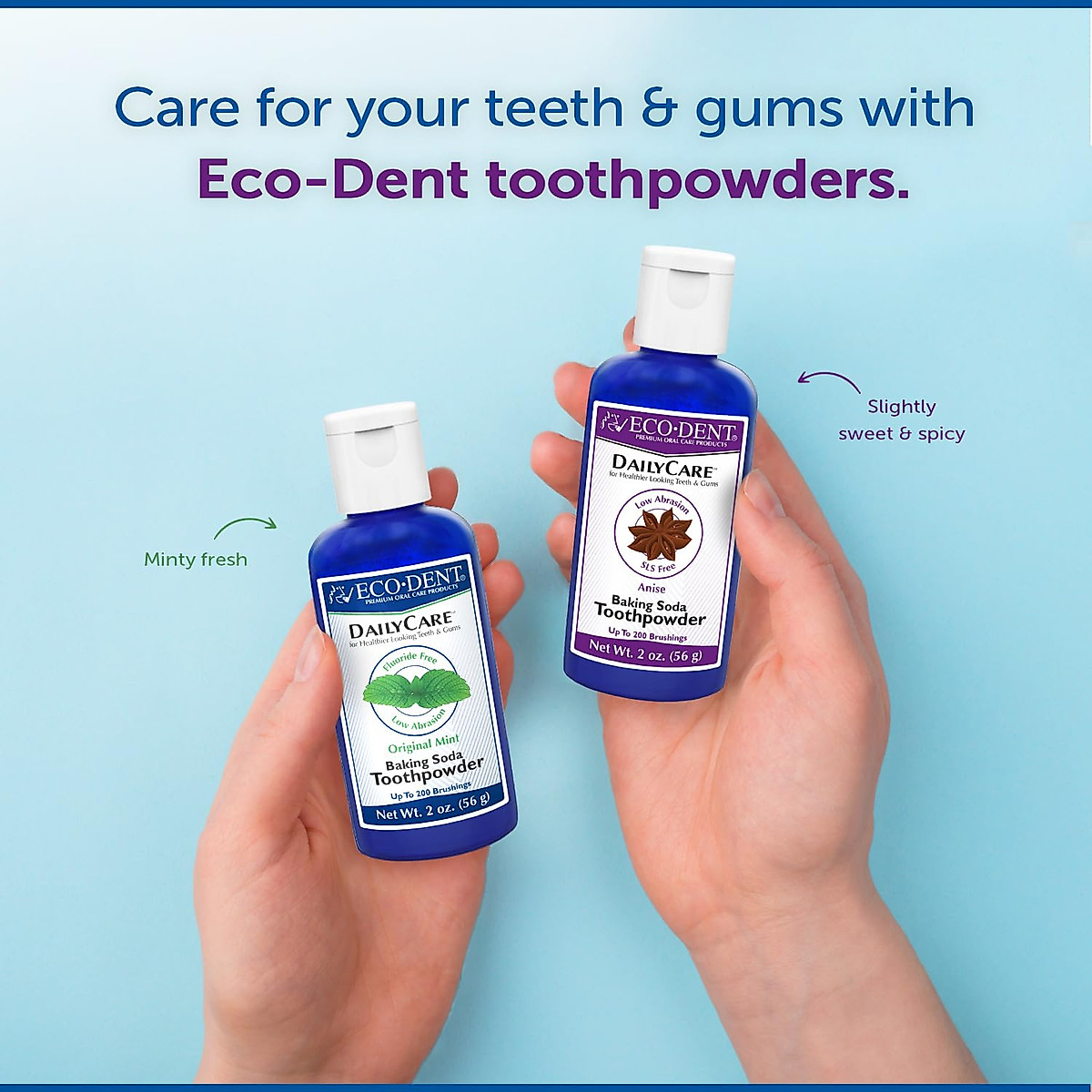 Eco-Dent DailyCare Baking Soda Toothpowder, Anise – SLS & Fluoride-Free Toothpaste Powder with Minerals & Essential Oils, Toothpaste Alternative + DailyRinse Single-Use Pack