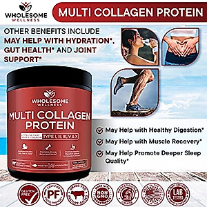 Multi Collagen Protein Powder Hydrolyzed (Type I II III V X) Grass-Fed All-in-One Super Bone Broth + Collagen Peptides - Premium Blend of Grass-Fed Beef, Chicken, Wild Fish, Eggshell Collagen