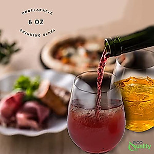 EcoQuality 6 oz Mini Stemless Clear Plastic Wine Glass, Unbreakable Elegant and Reusable Wine Tumbler for Wine Tasting, For Indoor or Poolside Party (8)