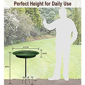 Garbuildman Upgraded 5-Prong Base Bird Bath with Metal Stake, Detachable Decoration Bowl Spa & Freestanding Birdfeeder for Outdoor Garden, Oval Style, Green