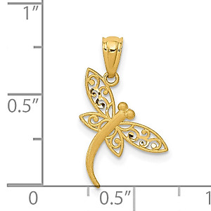 Jewelry Stores Network 14k Yellow Gold Satin Dragonfly Filigree Pendant 21 mm x 13 mm