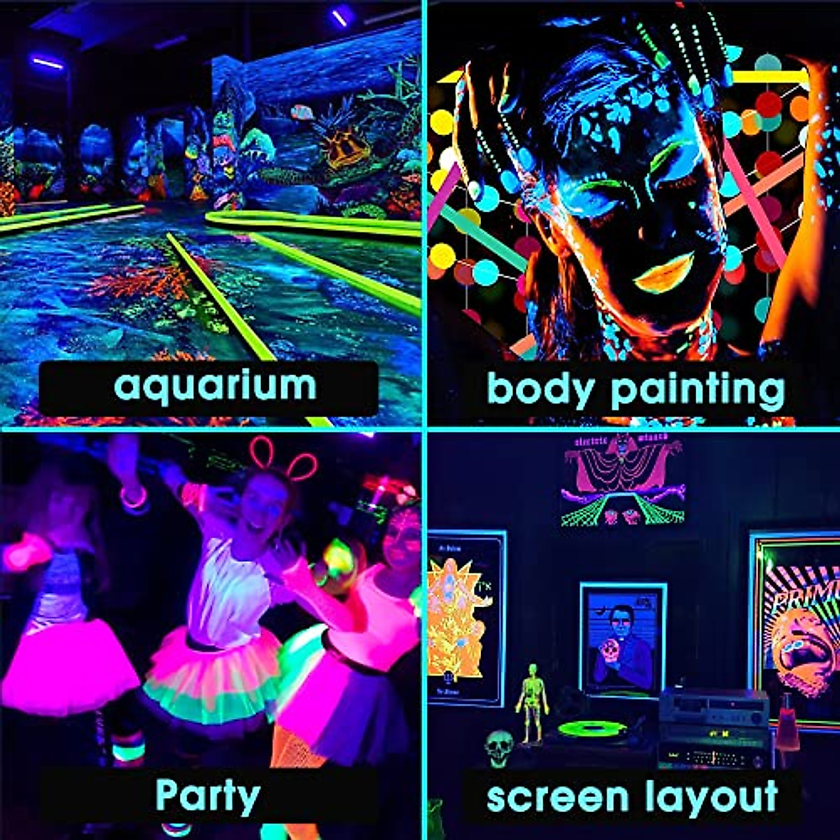 Briignite Black Light, Dimmable Blacklight 35W, Black Lights with Plug and Switch, 76 LED Black Lights for Glow Party, 385-400nm, IP44 Waterproof UV Light for Body Paint, Fluorescent Poster, 2Pack