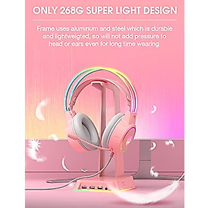 SIMGAL Gaming Headset with Mic, 3.5mm Lightweight Headphones with RGB Aluminum Frame, Surround Sound, Compatible with PS4 PS5 Xbox One(Adapter Not Included) PC Mobile Phone (Pink Without Antler)