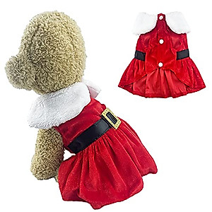 ANIAC Small Dog Christmas Dress Cat Xmas Outfits Red Santa Puppy Skirt Holiday Theme Girls Dog Clothes Pet Christmas Apparel (A, Small)