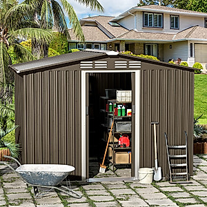 Gotland 8FT x 6FT Metal Storage Shed with Lockable Sliding Doors and Air Vents, Outdoor Utility and Tool Storage for Garden, Backyard, Patio, and Lawn
