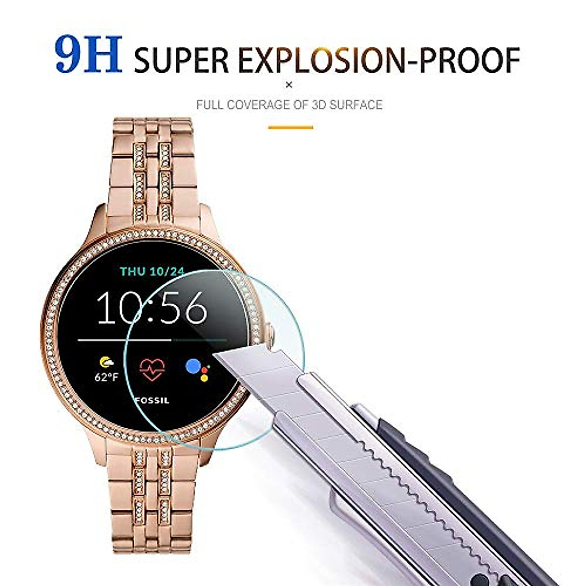 Suoman 3-Pack for NEW Fossil Women's Gen 5E 42mm Screen Protector, 2.5D 9H Hardness Tempered Glass Screen Protector for Fossil Women's Gen 5E 42mm Smartwatch