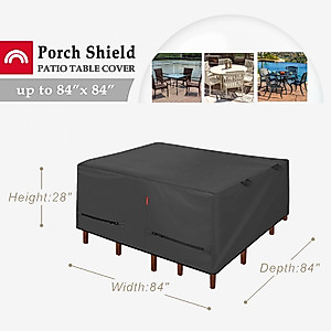 Porch Shield Patio Table Cover - Waterproof Outdoor Dining Table and Chairs Furniture Set Cover Square - 84 x 84 inch, Black