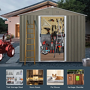 7.74' x 5.71'Outdoor Storage Shed, Steel Tool Shed with Window Floor Frame, Garden Shed Metal Outdoor Storage Clearance for Backyard Patio Lawn (Grey-with Window)