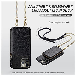 ZVEdeng Crossbody Case for iPhone 12 Pro Max, Zipper Wallet Case Card Holder Crossbody Chain Strap Leather Handbag Purse Case for Women Shockproof Case for iPhone 12 Pro Max 6.7'' Ostrich Skin Black