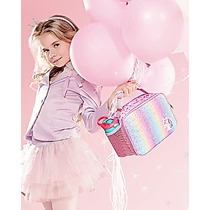 Bagseri Kids Lunch Box Insulated - Lunch Bag for Girls with Buckle Handle - Portable Reusable Toddler Leak-proof Lunchbox for School and Daycare, Pink Glitter, Unicorn