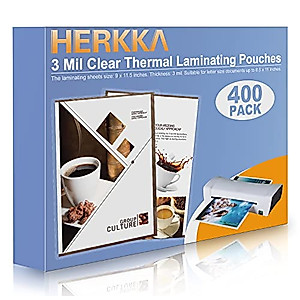 HERKKA 400 Pack Laminating Sheets, Holds 8.5 x 11 Inch Sheets, 3 Mil Clear Thermal Laminating Pouches 9 x 11.5 Inch Lamination Sheet Paper for Laminator, Round Corner Letter Size
