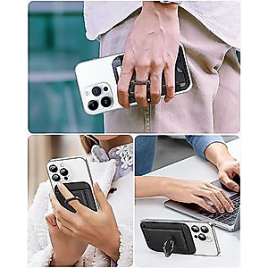 Miroddi Magnetic Wallet for iPhone 12 13 14 15 Accessories Set for Magsafe Credit Card Holder Can Store 3 Cards Back of Leather Phone Wallet with Ring Grip Black