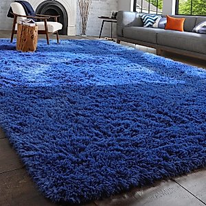 PAGISOFE Fluffy Shaggy Area Rug, 5x8, Plush Shag Rugs for Living Room Bedroom, Shaggy Furry Rugs for Girls Boy Baby, Soft Rugs for Nursery Kids Room, Fuzzy Toddler Room Rug, Light Navy