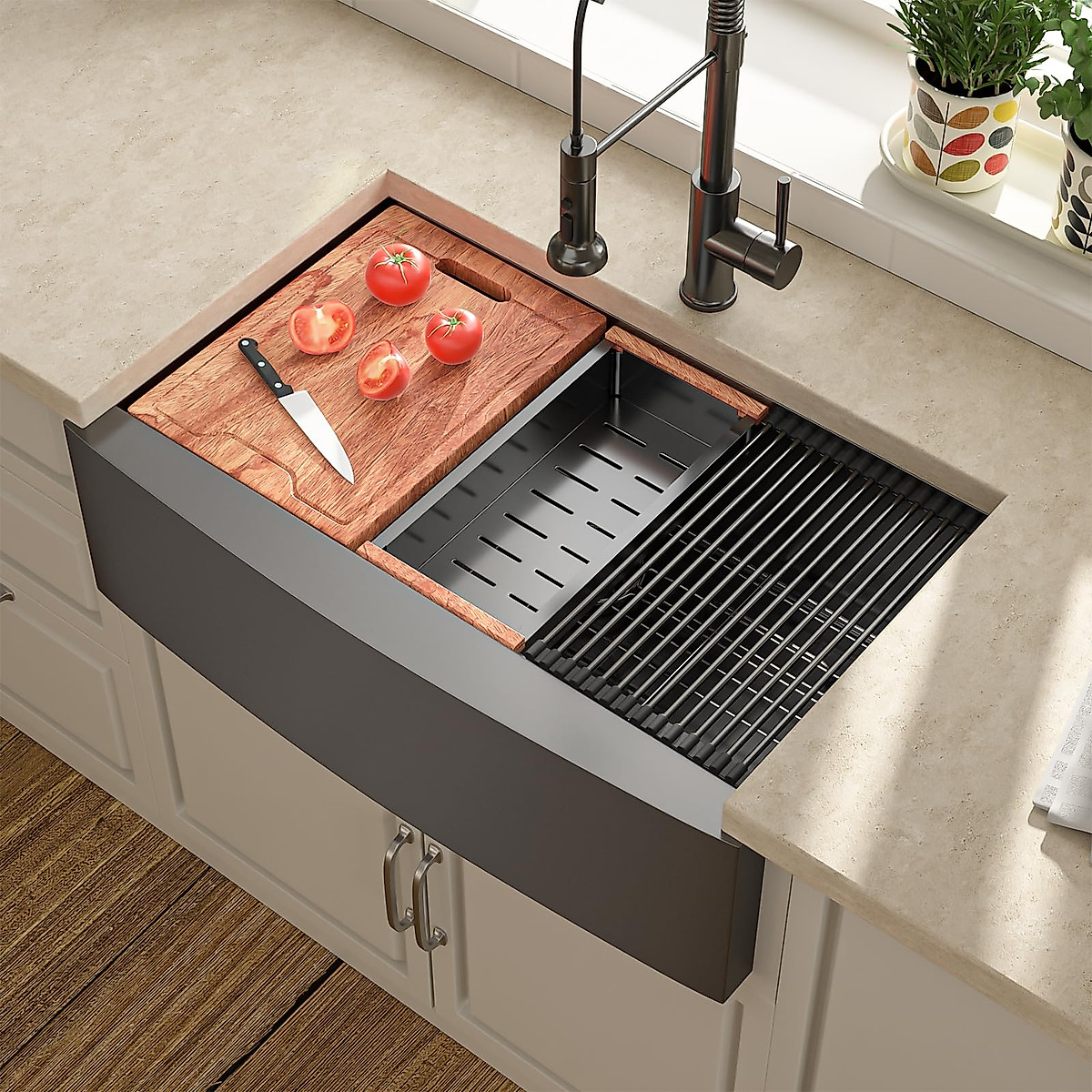 33 Farm Sink Black Stainless Steel - Lordear 33 inch Farmhouse Kitchen Sink Black Apron Front Single Bowl Workstation Kitchen Sink Gunmetal Black 16-Gauge Stainless Steel Single Bowl Farm Sinks