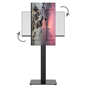 Portrait to Landscape TV Stand for 32" to 75" TVs, Height Adjustable 360° Rotating Monitor Stand with Glass Base, Floor TV Stand Mount with ±30° Swivel Range, Max VESA 600x400 Menu Wall Board